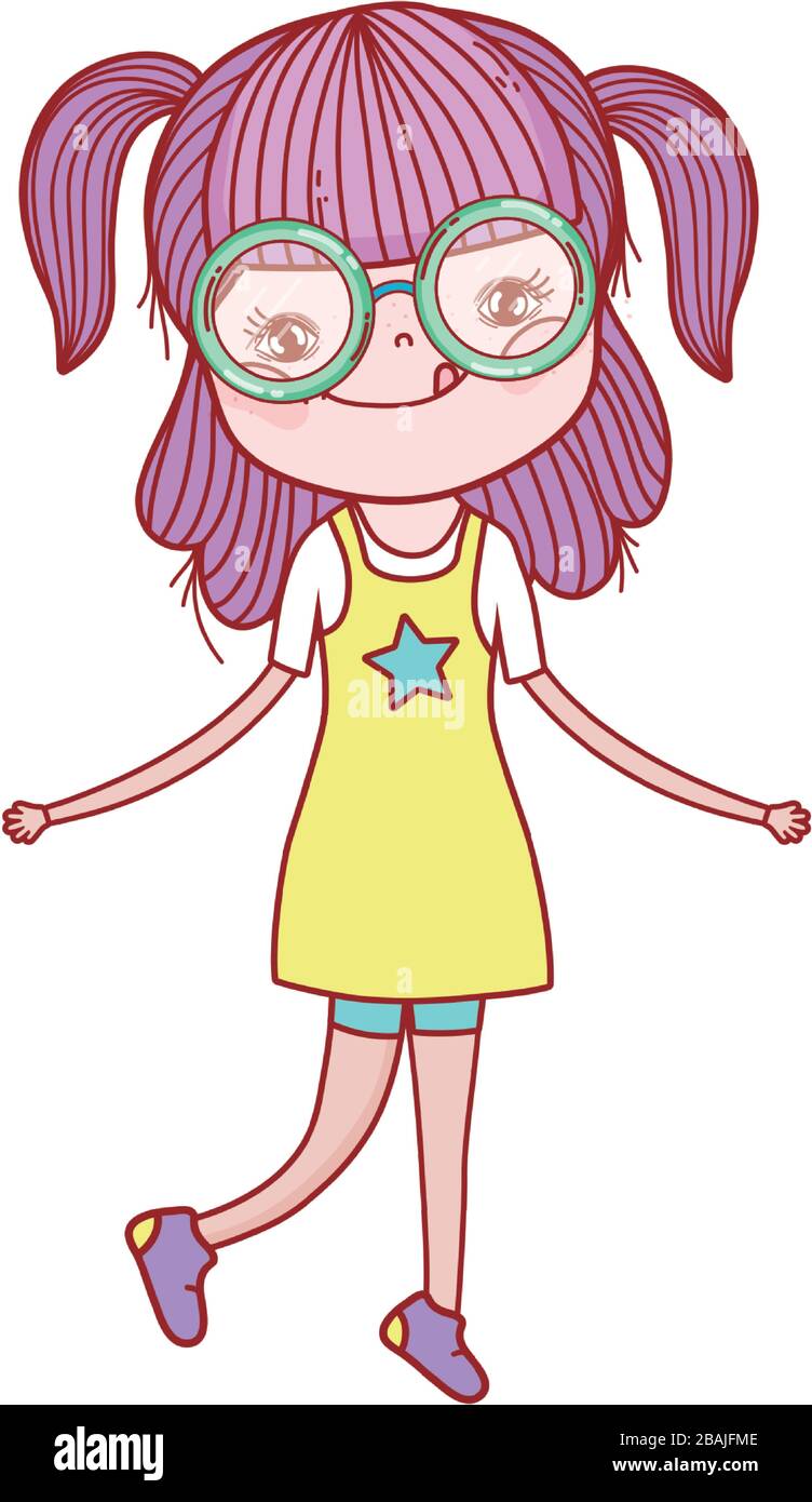 cute little girl standing cartoon character isolated icon design vector ...