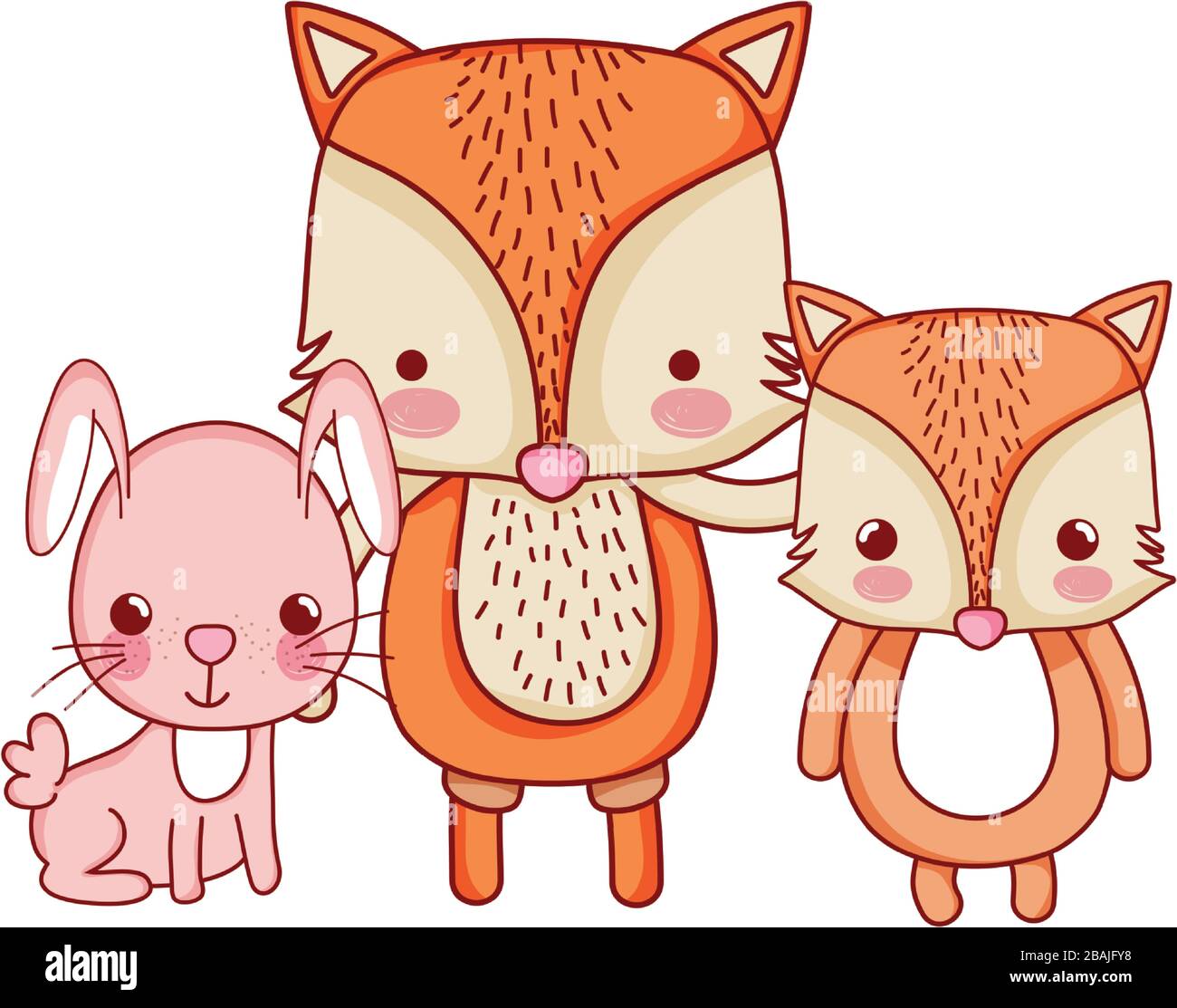 cute animals, family foxes and rabbit cartoon vector illustration Stock ...