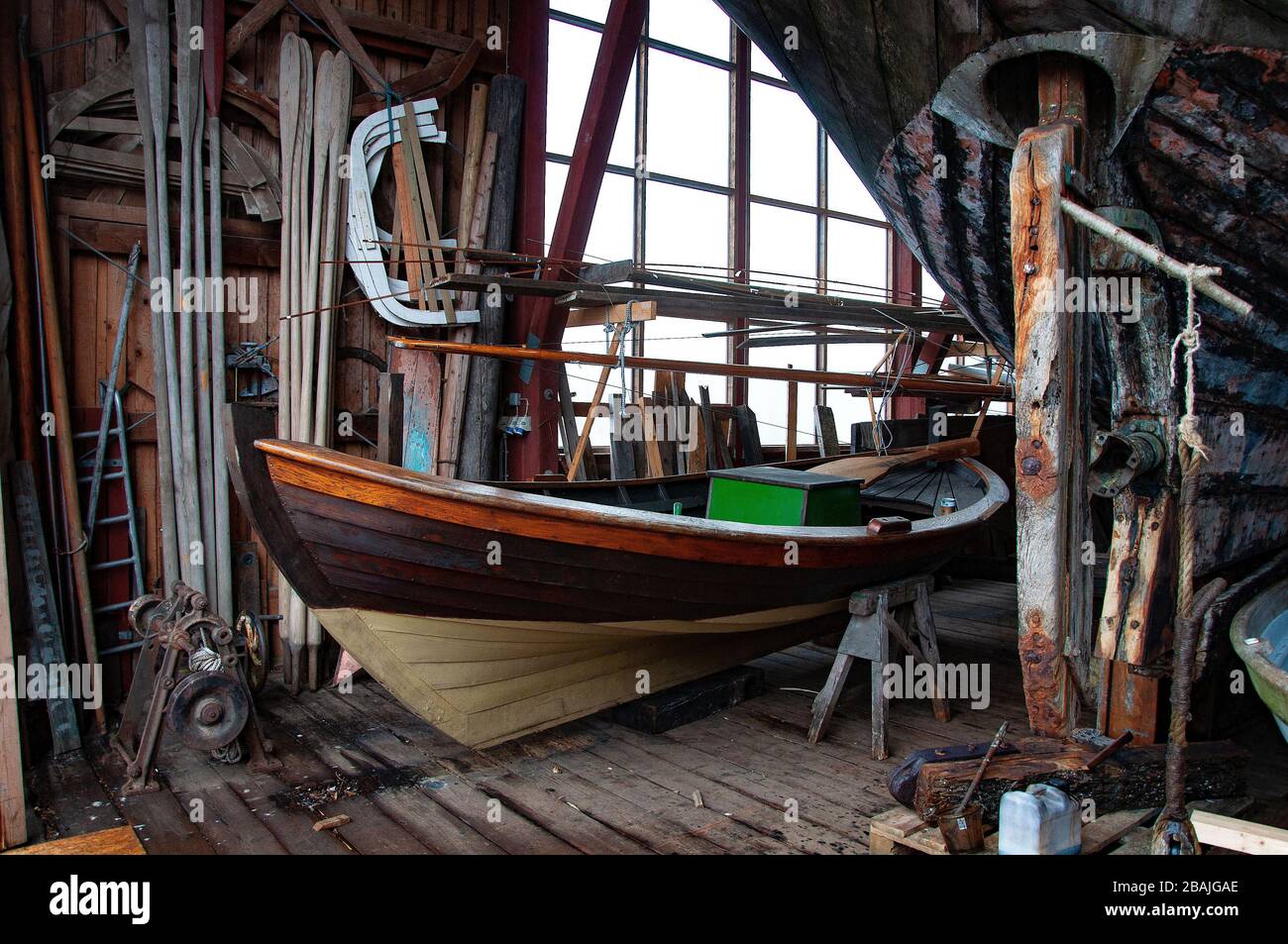 Small boatyard museum on the pier. Boat garage with boats Stock Photo ...