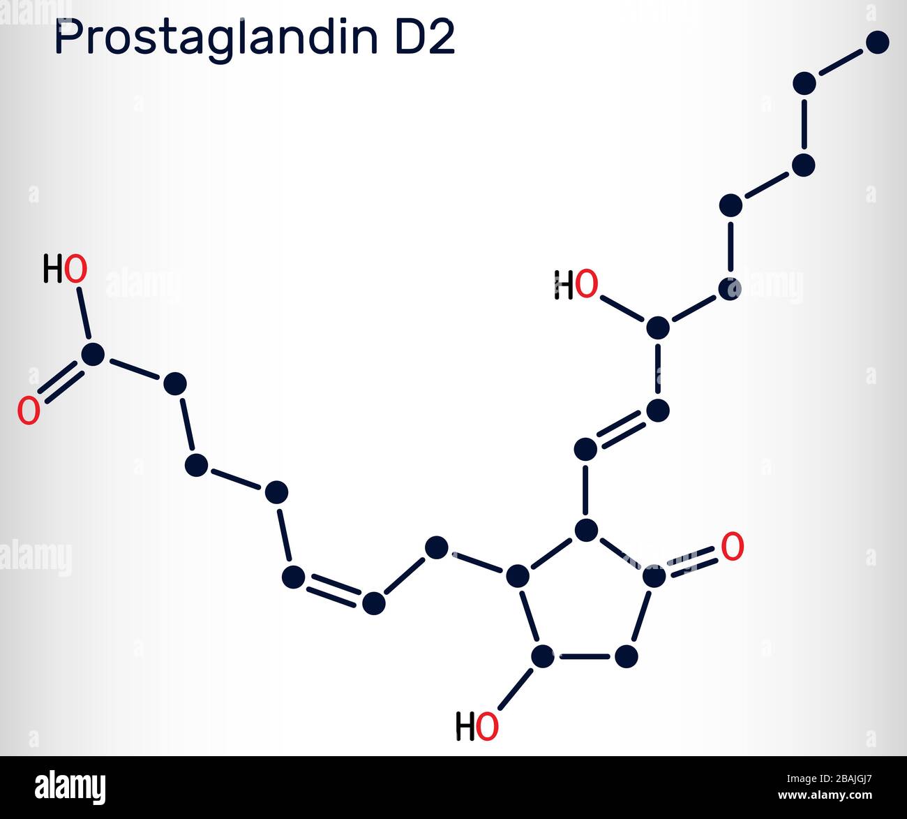 Prostaglandin D2 , PGD2 , prostaglandin, C20H32O5 molecule. Structural ...