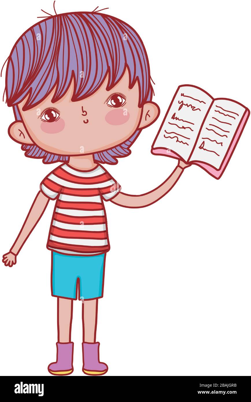 book day, cute little boy reading textbook isolated design vector ...