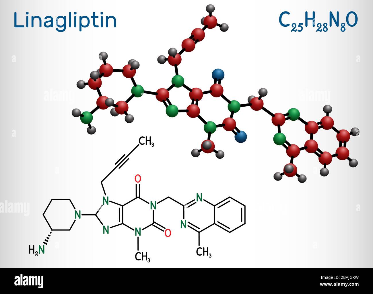 Linagliptin, C25H28N8O2 molecule. It is DPP-4 inhibitor, used for the ...