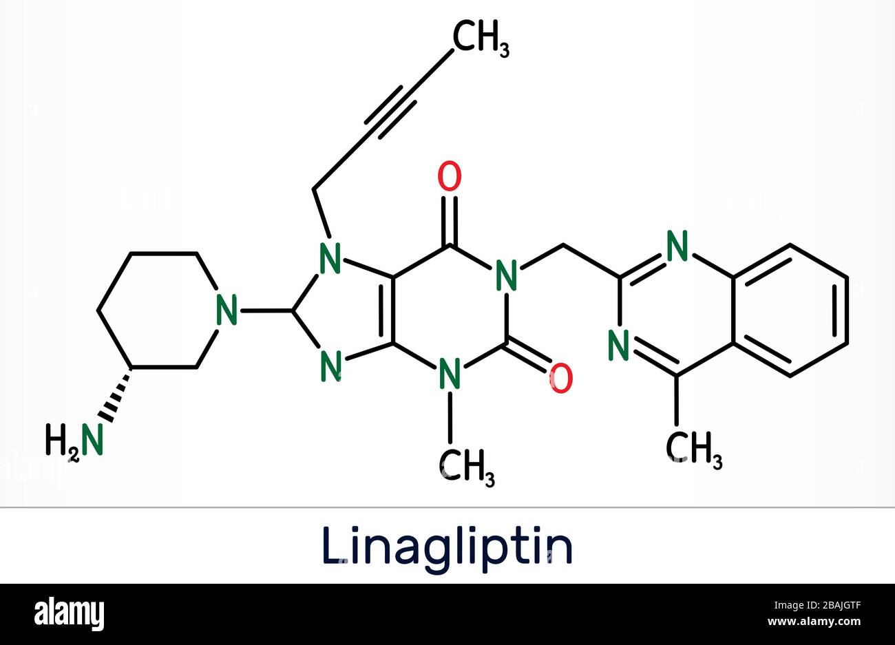 Linagliptin, C25H28N8O2 molecule. It is DPP-4 inhibitor, used for the ...