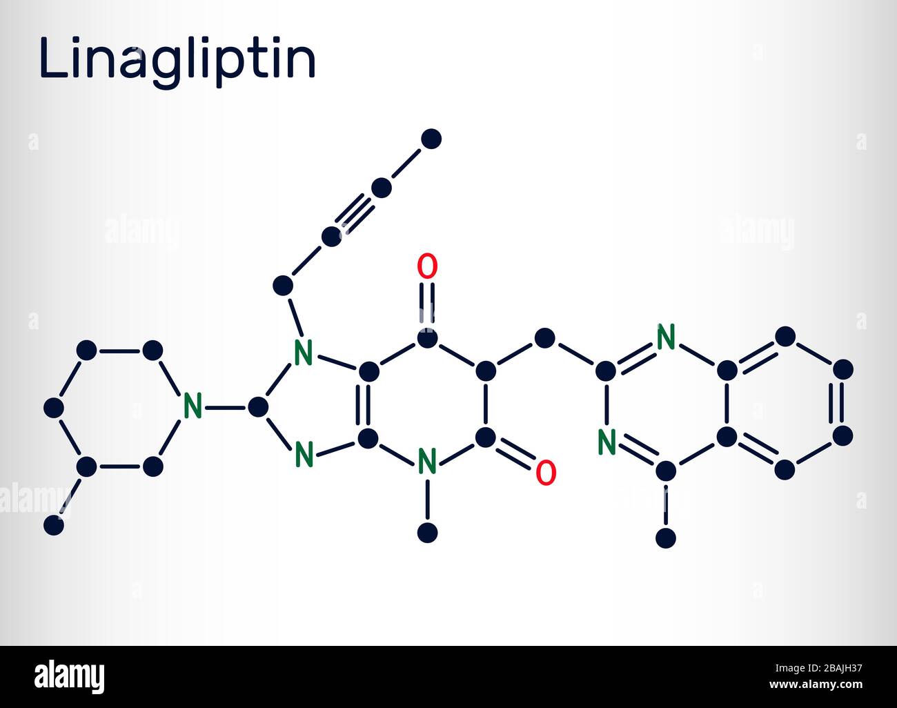Linagliptin, C25H28N8O2 molecule. It is DPP-4 inhibitor, used for the ...