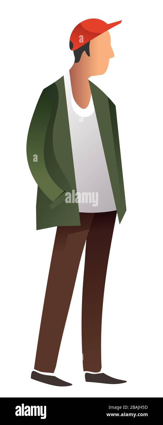 Male in casual trendy clothes standing isolated on white vector Stock ...