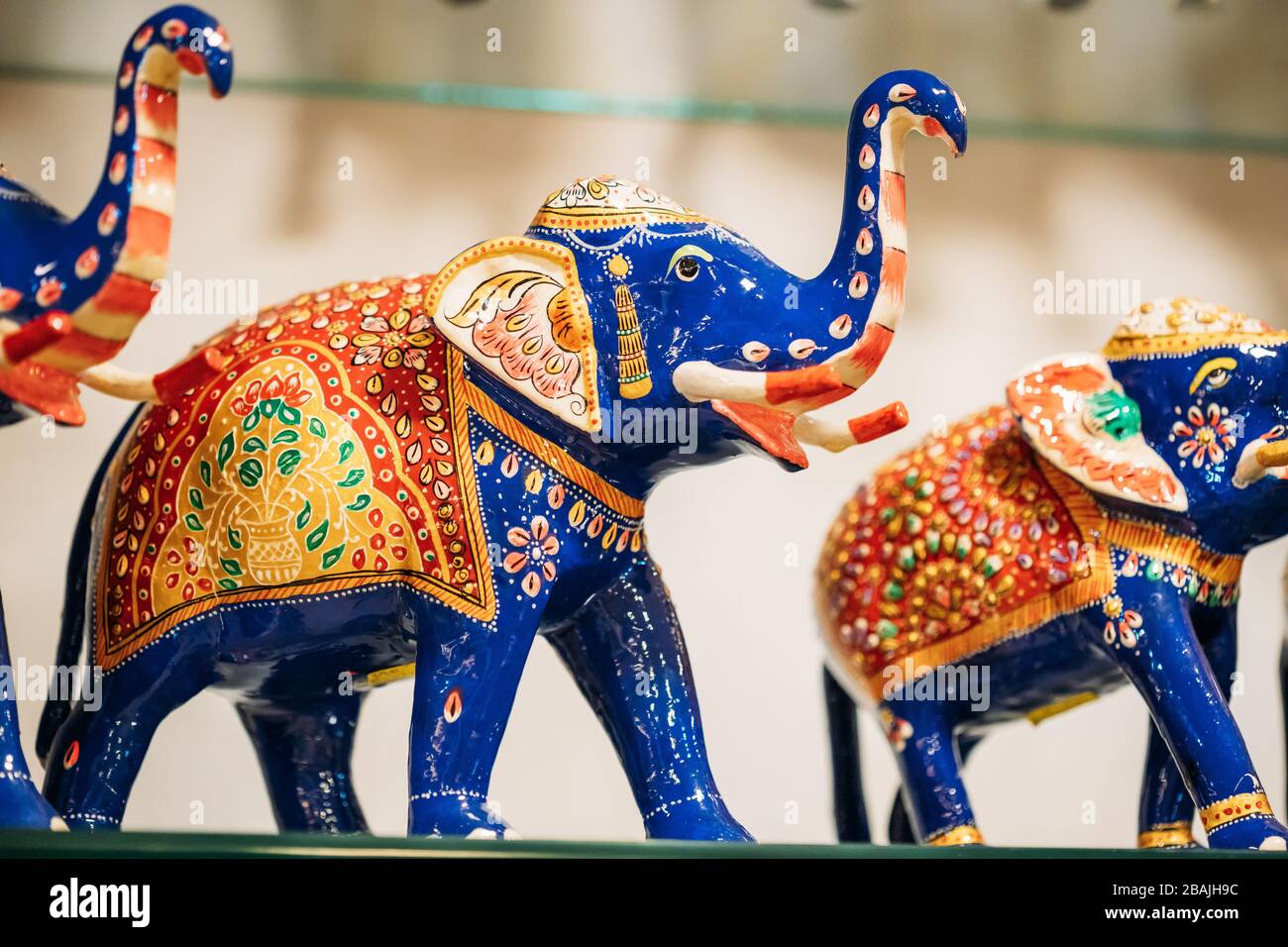 Goa, India. Painted Elephant Souvenir Of Porcelain On Shelf In Store ...