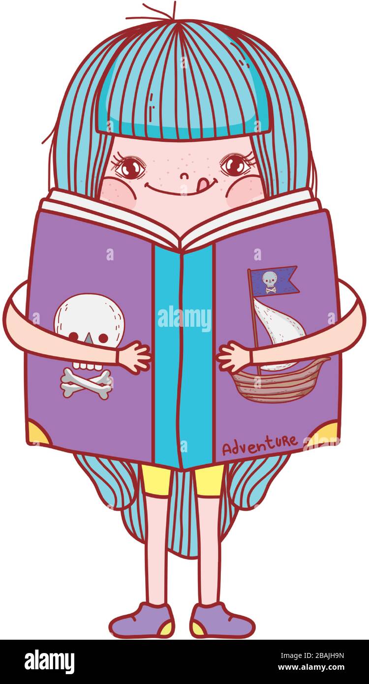 book day, cute little girl hug open book isolated design vector ...
