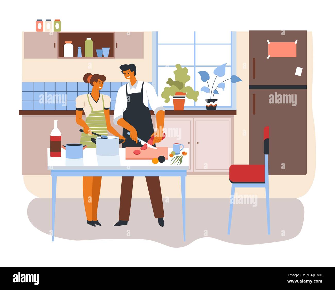 Couple cooking food at home, brother and sister Stock Vector Image ...