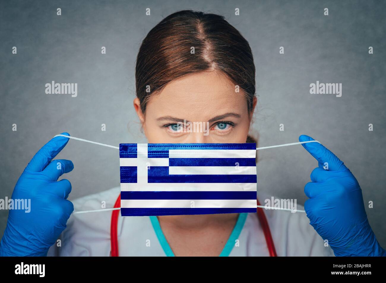Woman greece flag mask hi-res stock photography and images - Alamy