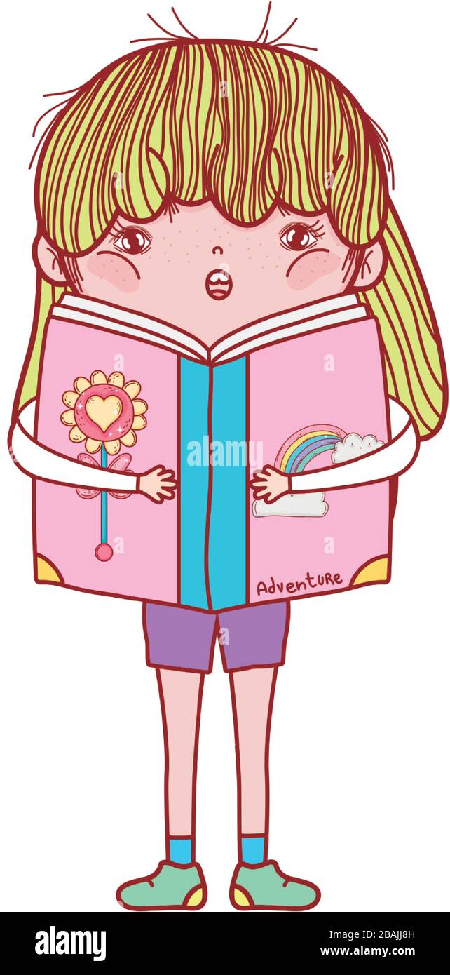 book day, cute little girl hug open book isolated design vector ...