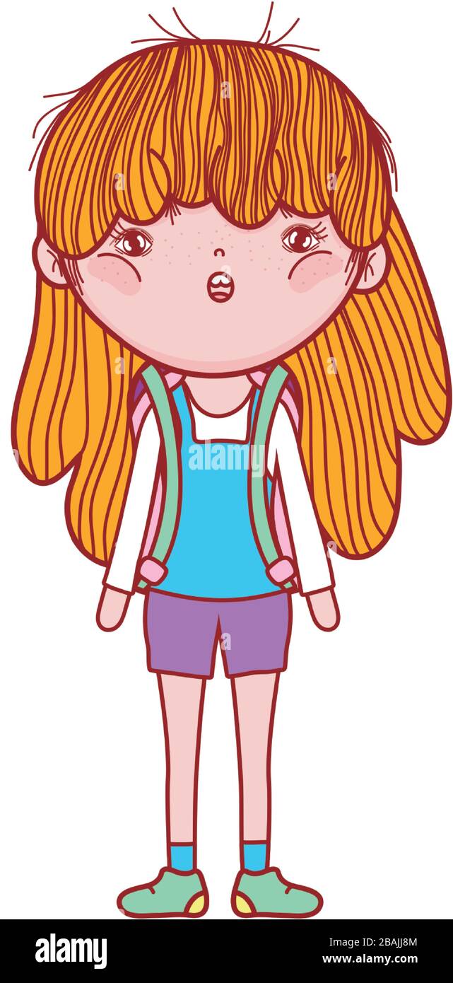 cute little girl standing cartoon character isolated icon design vector ...