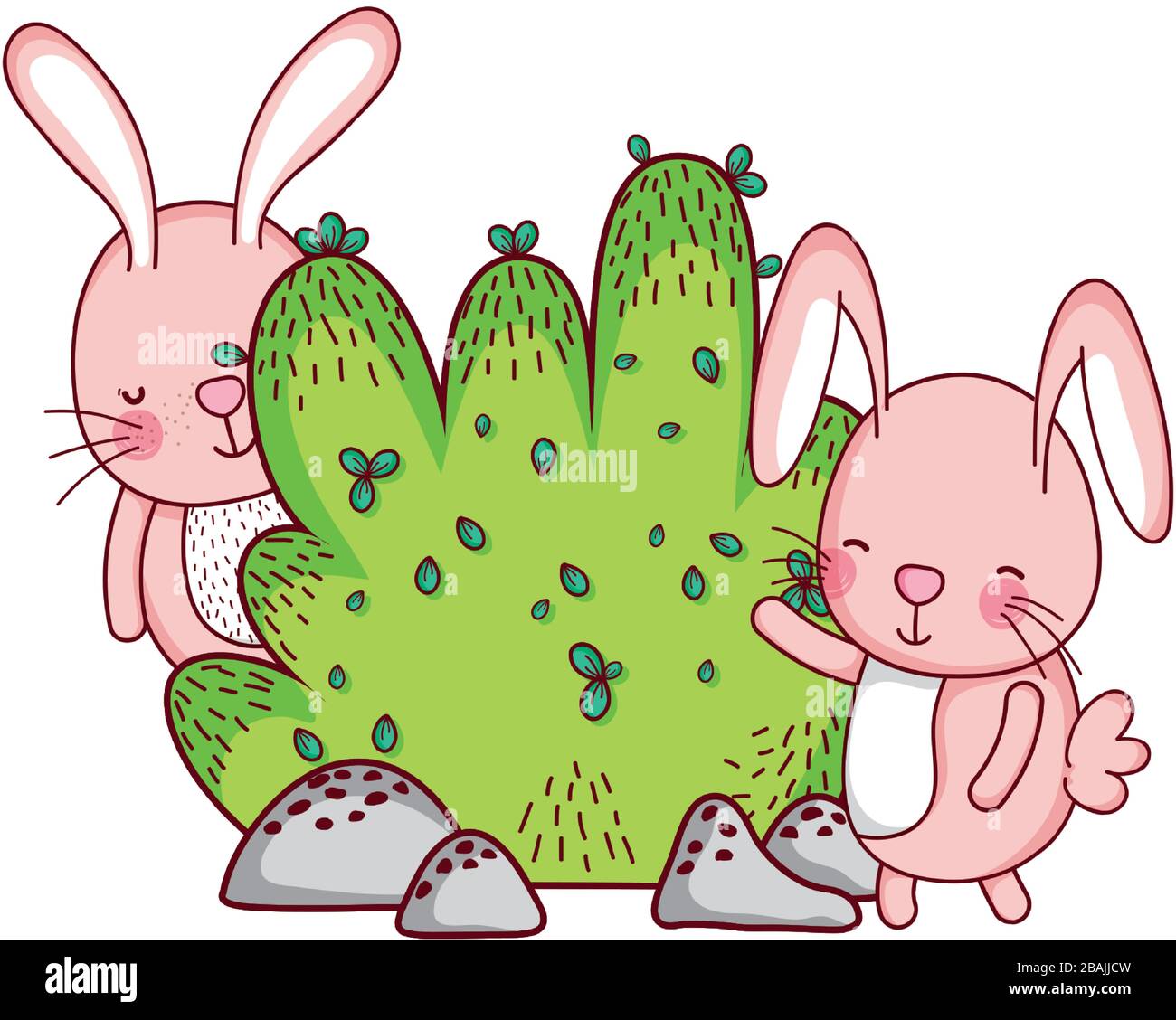 cute animals, foliage bush nature botanical vector illustration Stock ...