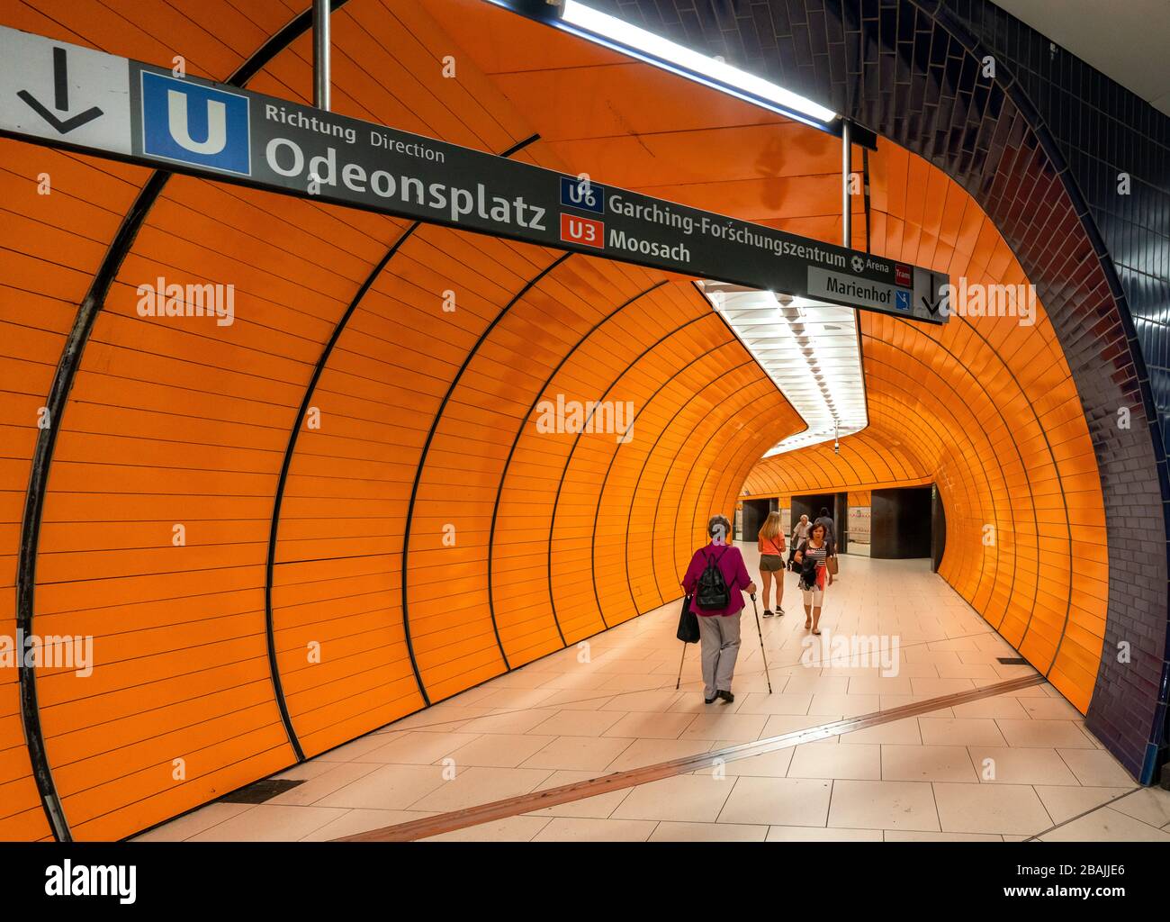 Munich; Bavaria; Orange tunnel at the Marienplatz station Stock Photo ...