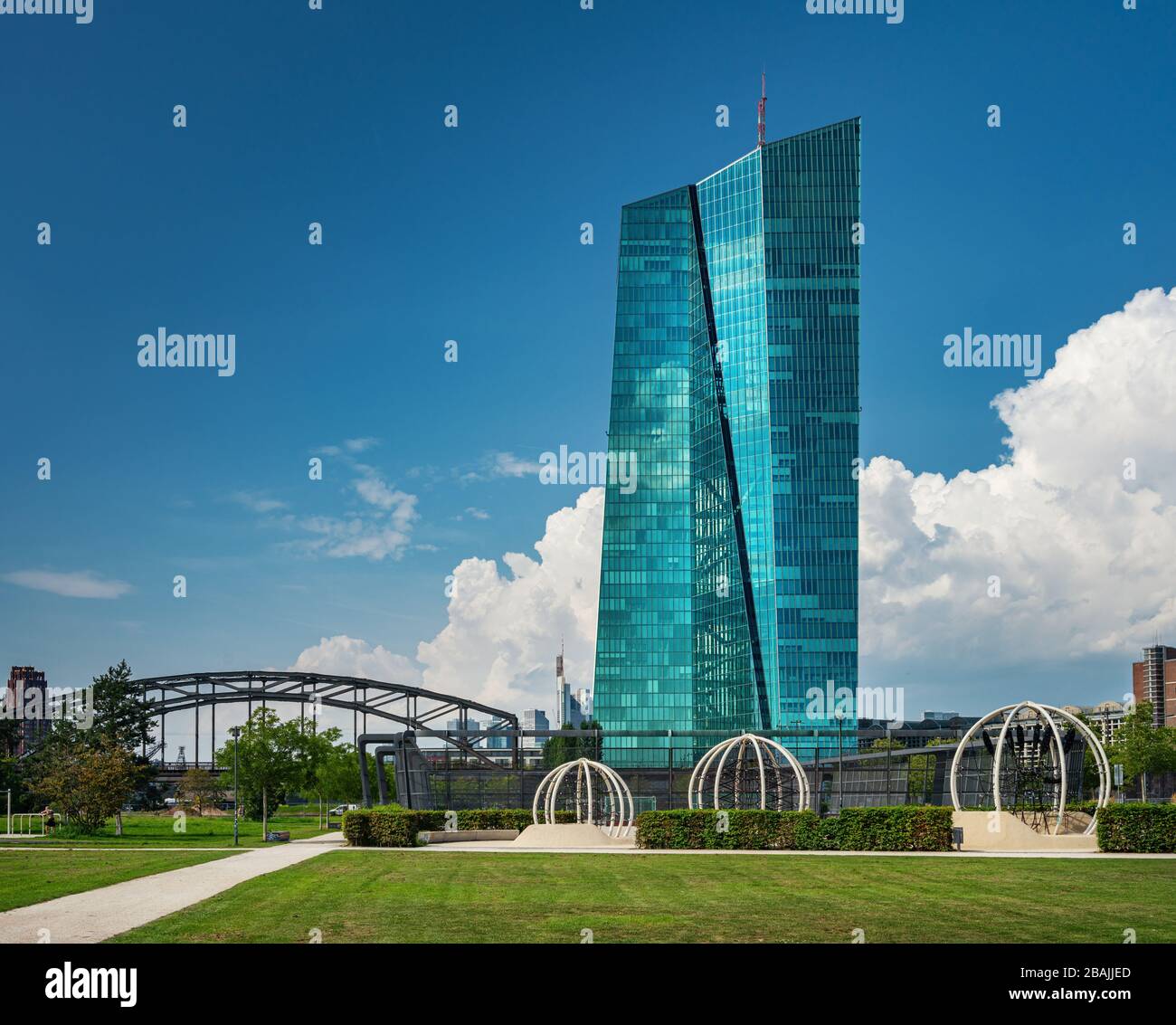 the skyscraper of the european central bank on the main bank in ...