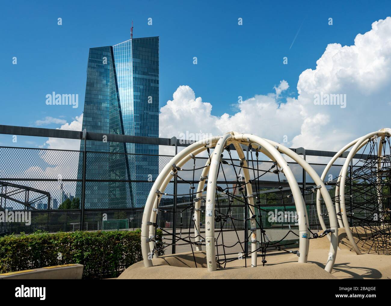 the skyscraper of the european central bank on the main bank in ...