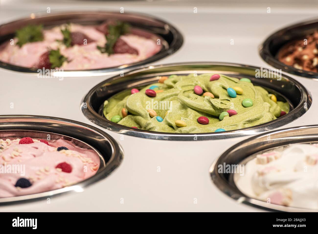 Tubs of ice cream in the ice cream parlour Stock Photo - Alamy