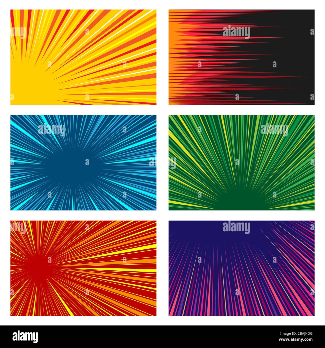 Set of six colorful radial and linear speed motion backround isolated ...