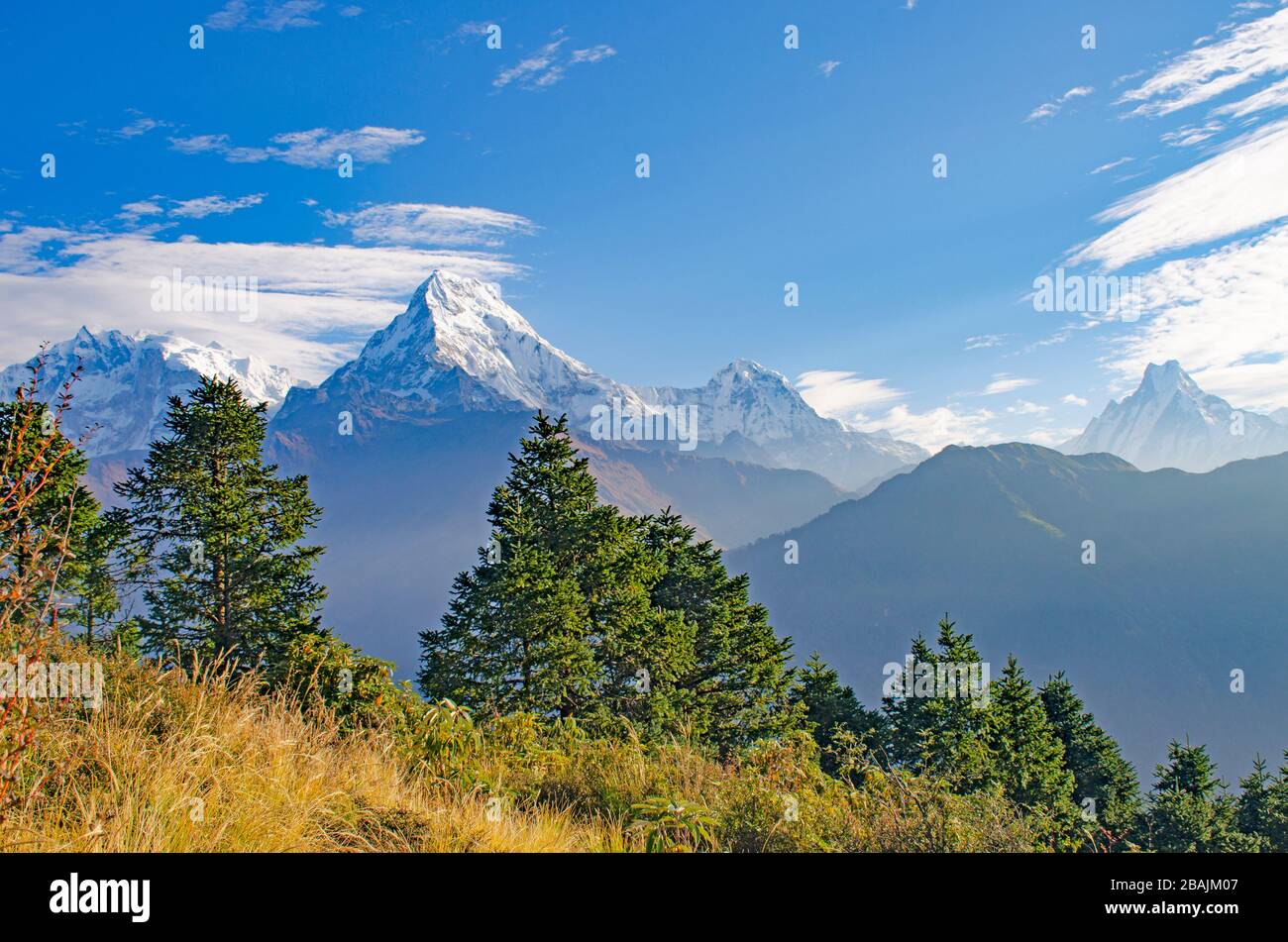 Landscape Himalayas in Nepal beautiful mountains amid blue sky Stock ...