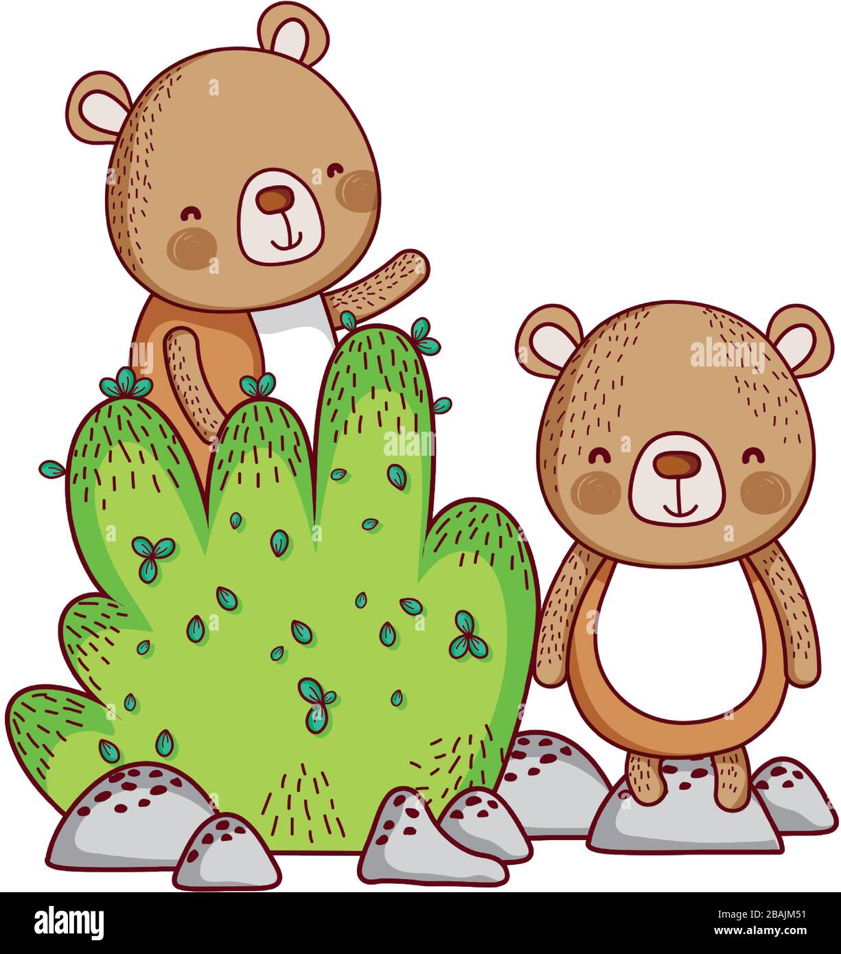 cute animals, foliage bush nature botanical isolated design vector ...