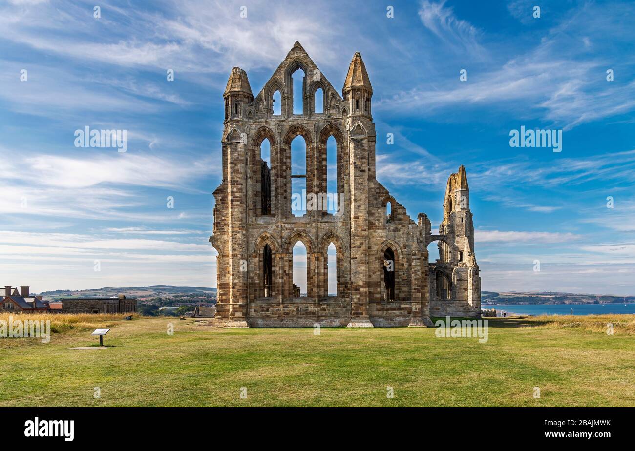 Whitby Abbey Gothic ruin set in Yorkshire seaside town Stock Photo - Alamy