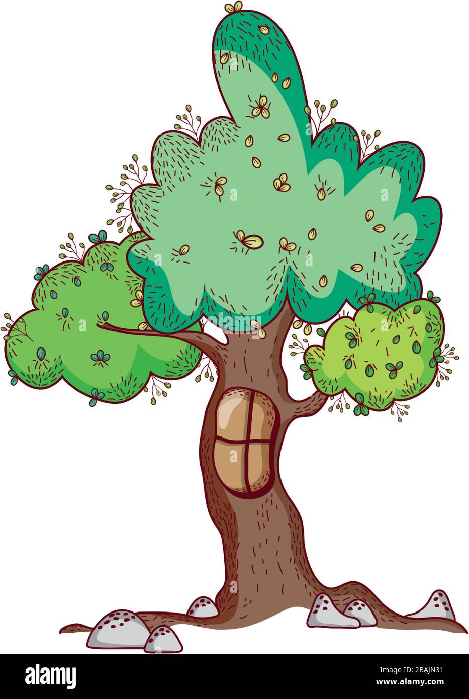 tree leafy foliage greenery cartoon isolated icon design vector ...
