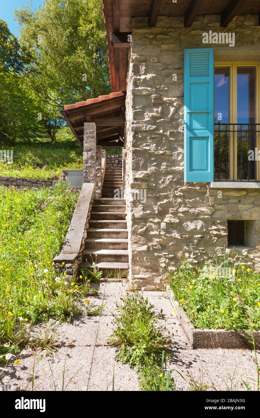 country house in the woods, outside, entrance view Stock Photo - Alamy
