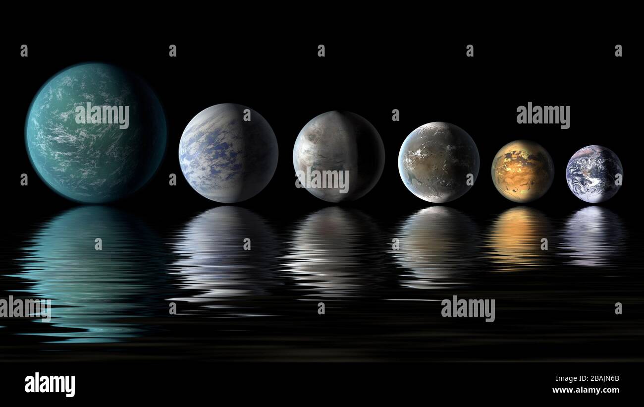 Beautiful unusual space planet in space reflected in water. galaxy ...