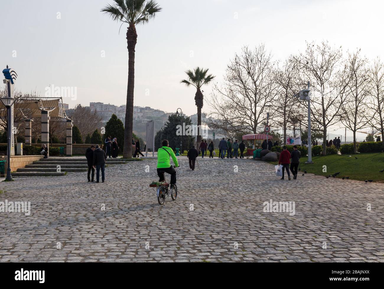 Konak Square in Konak district of Izmir. People are spending time at ...