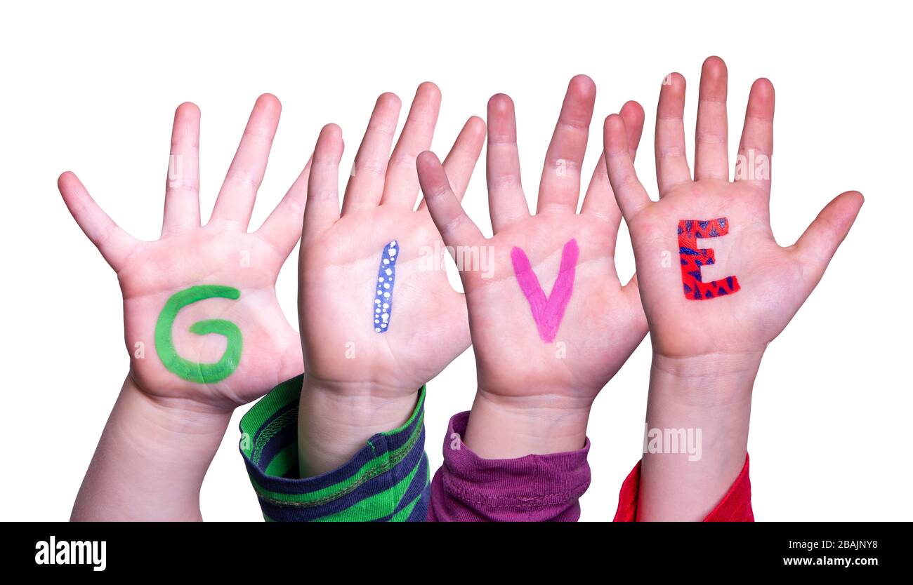 Children Hands Building Word Give, Isolated Background Stock Photo - Alamy