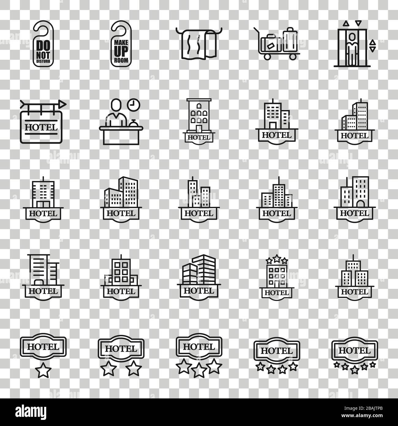 Hotel icon set in flat style. Booking vector illustration on white ...