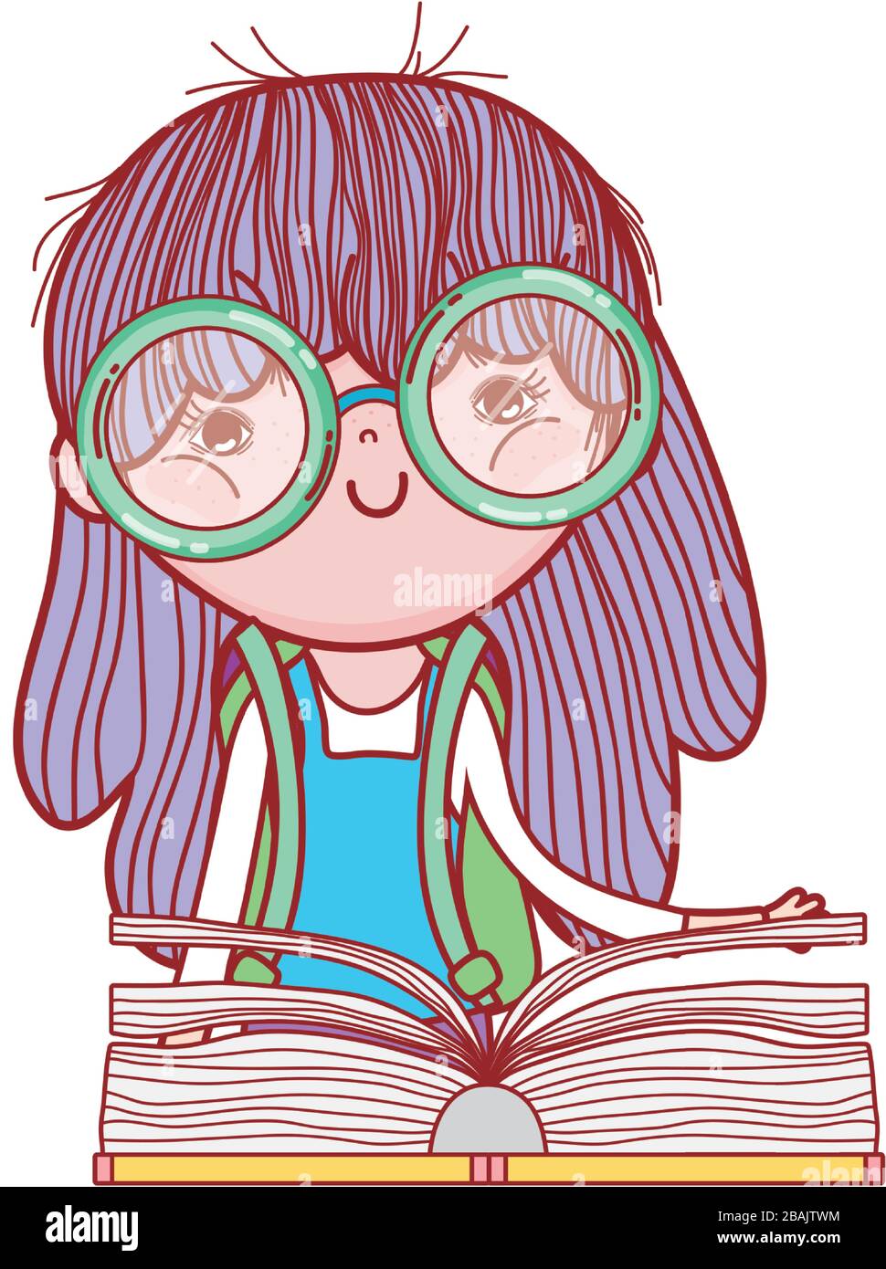 little girl reading book literature cartoon vector illustration Stock ...