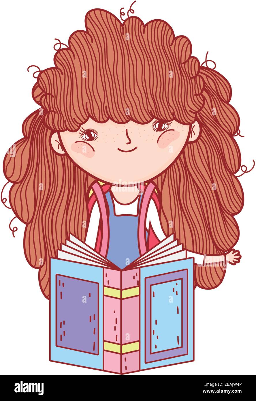 little girl reading book literature cartoon vector illustration Stock ...