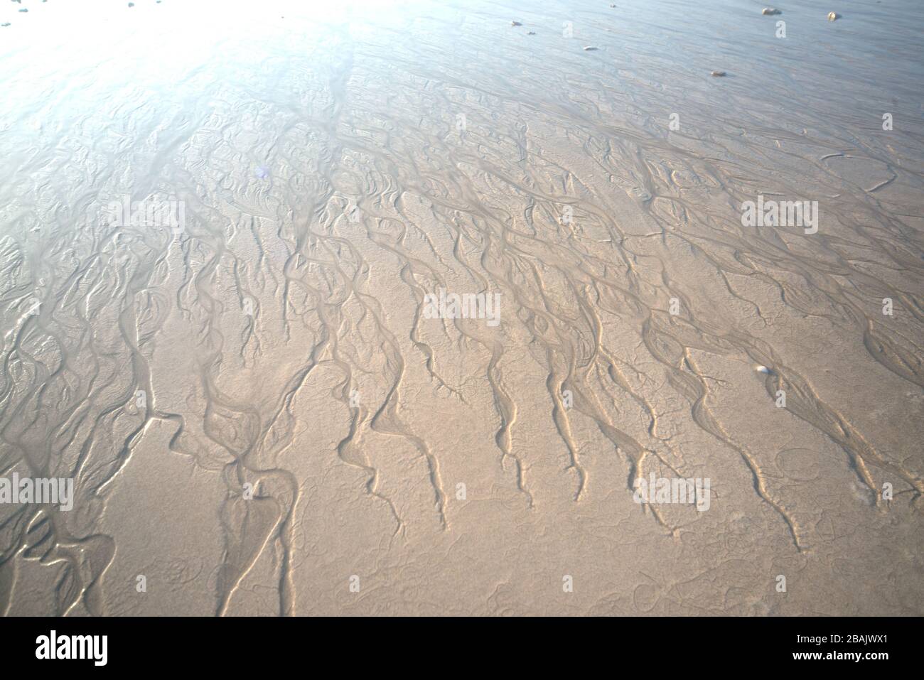 Sand rippled textured pattern and background created by low tide on a ...