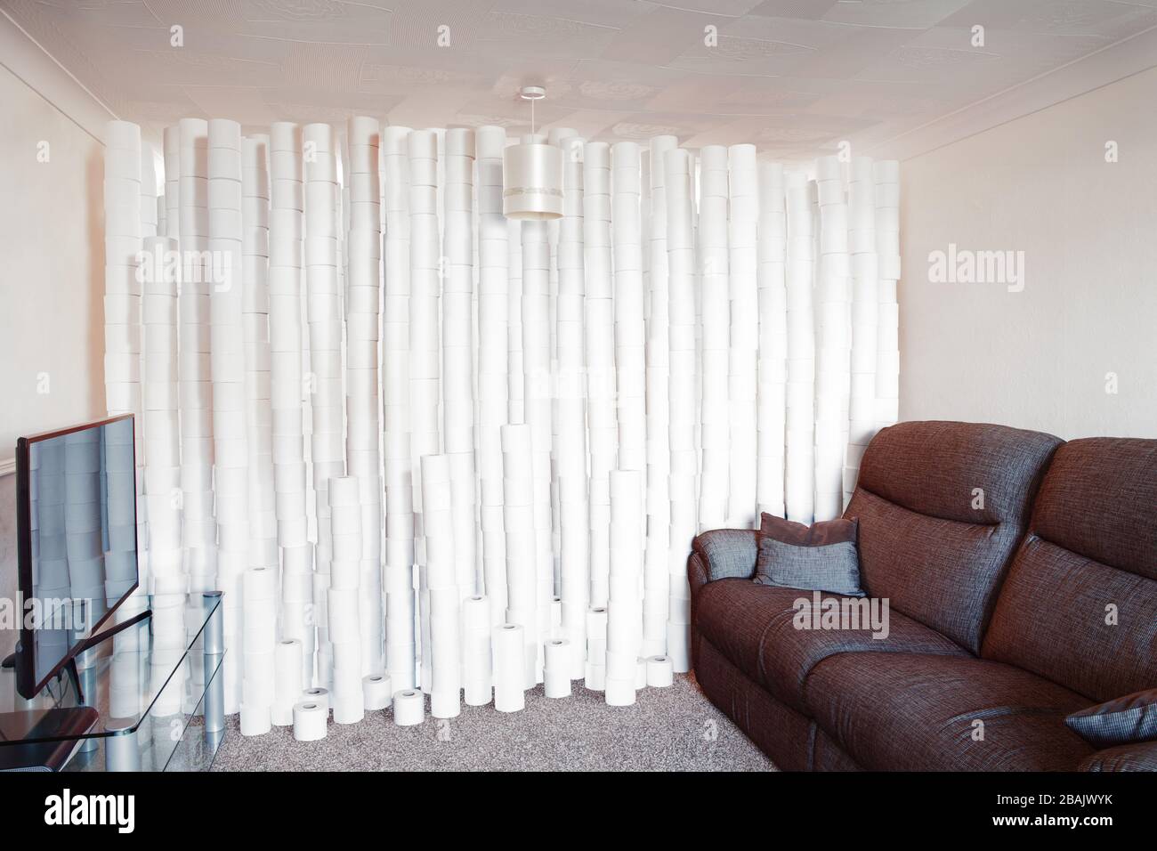 stockpiling of loo rolls in the living room of someones house Stock ...
