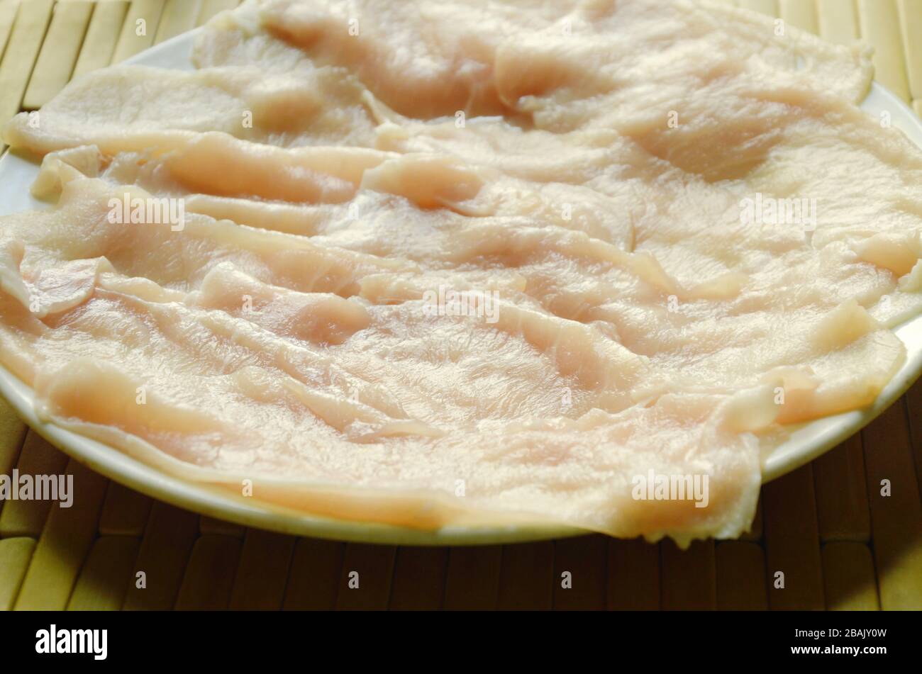 pork slice for cook by boiled or grilled on plate Stock Photo - Alamy