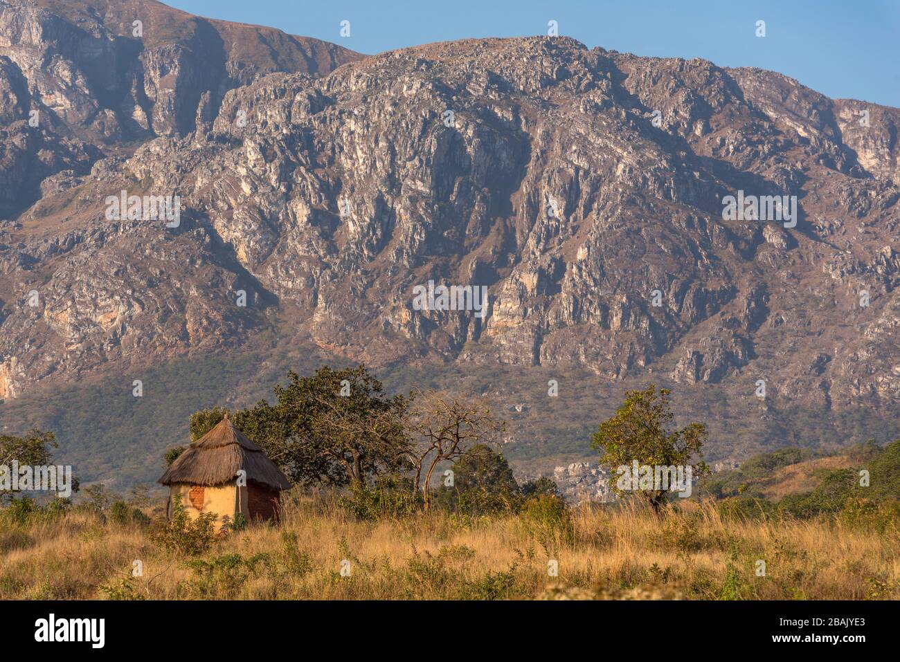 A local hut seen in front of the Chimanimani mountains, Zimbabwe Stock ...