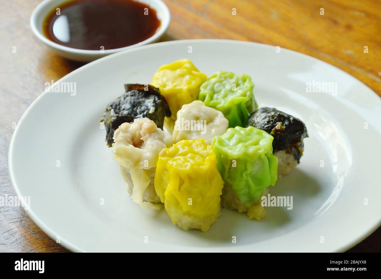 variety steamed Chinese dim sum eat couple with soy sauce Stock Photo ...