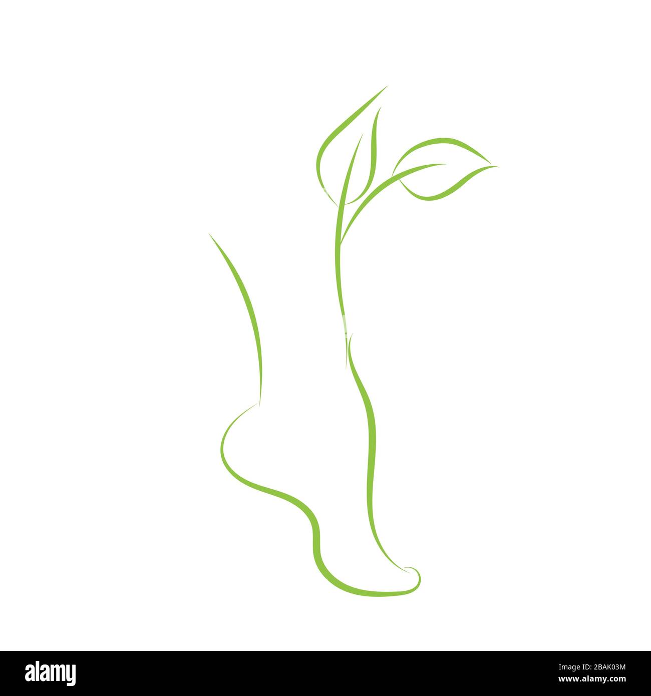 Healthy female feet spa symbol leg silhouette and green sprout. Green ...