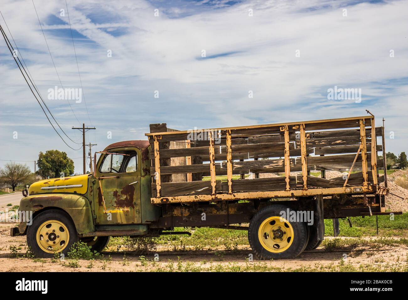 Old Rusty Flat Bed Truck With Wooden Railings Stock Photo - Alamy