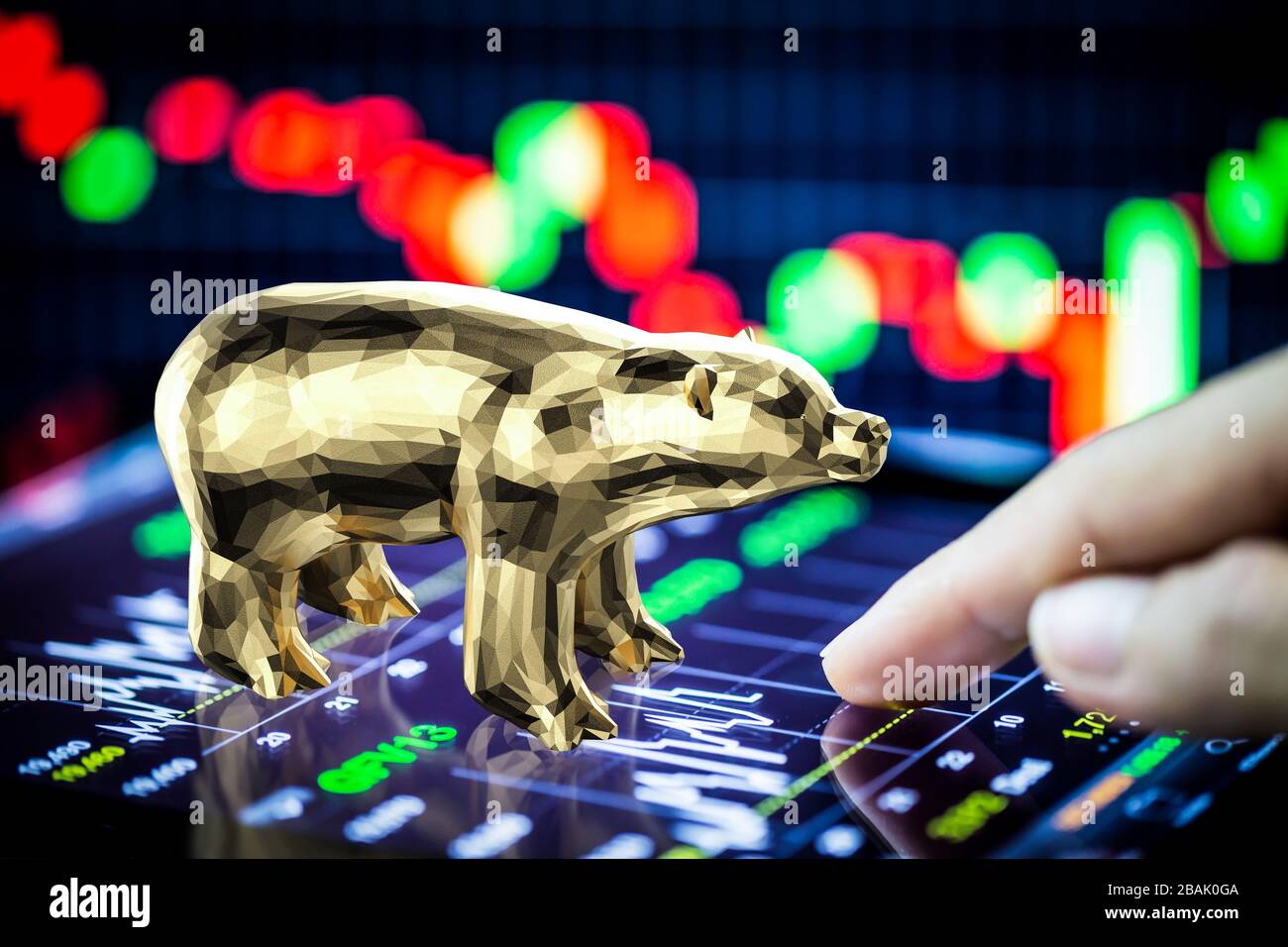 Bear stock market concept with 3d rendering bear on financial graph ...