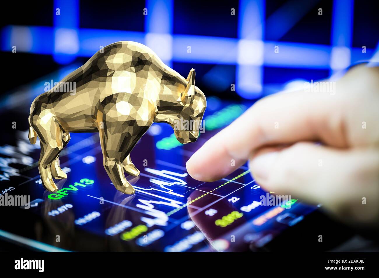 Bull stock market concept with 3d rendering bull on financial graph ...