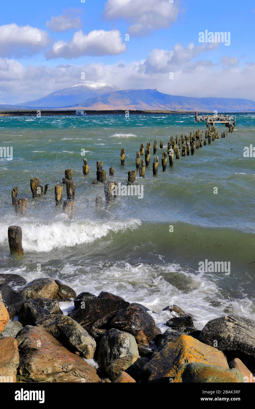 View over the Gulf of Admiral Montt, Puerto Natales city, Patagonia ...