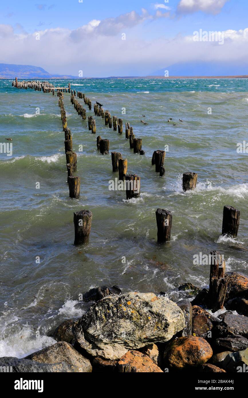View over the Gulf of Admiral Montt, Puerto Natales city, Patagonia ...