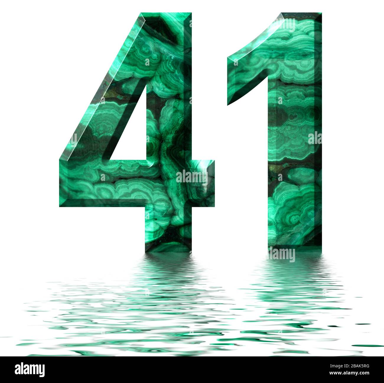 Arabic numeral 41, forty one, from natural green malachite, reflected ...