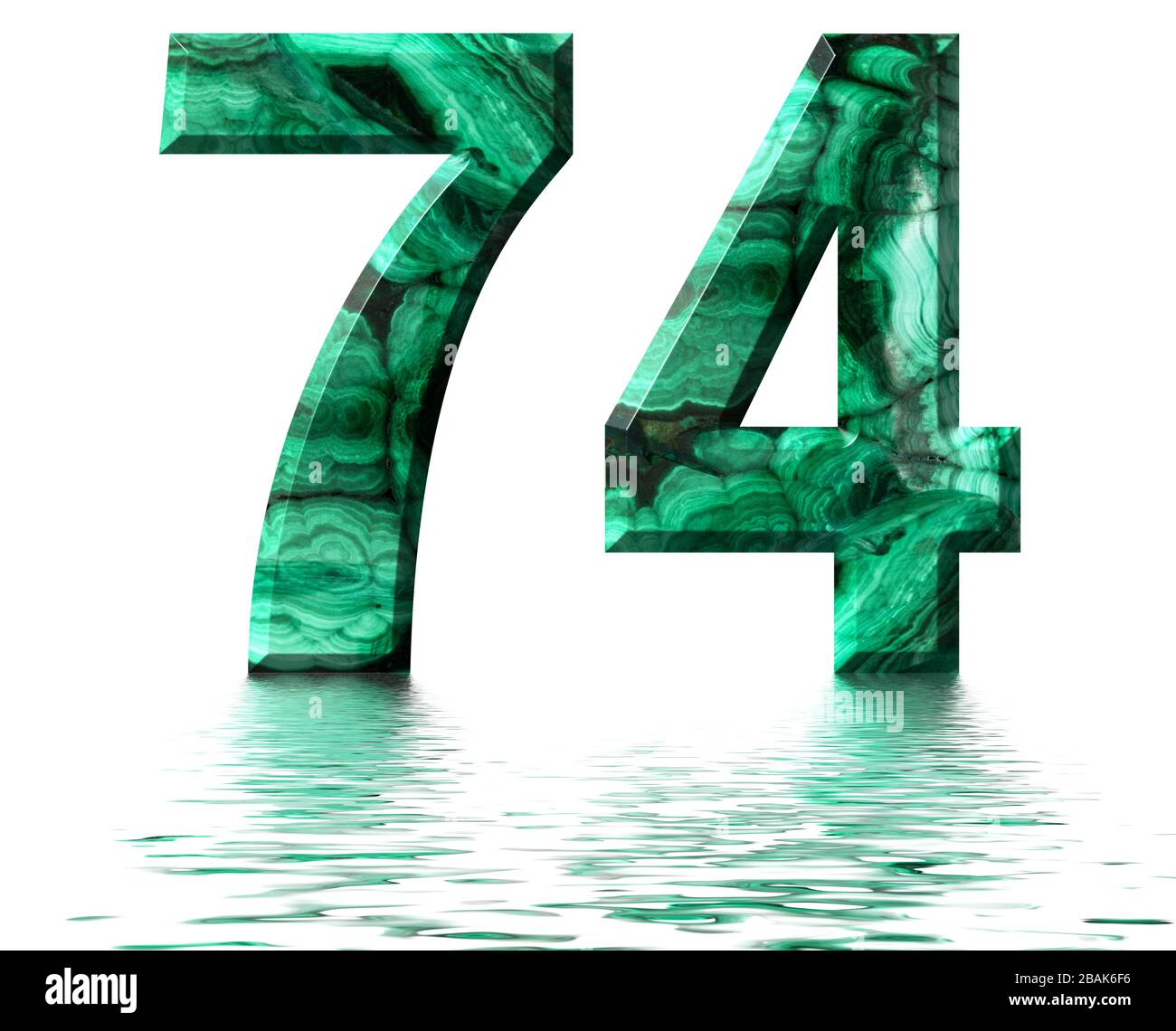 Arabic numeral 74, seventy four, from natural green malachite ...