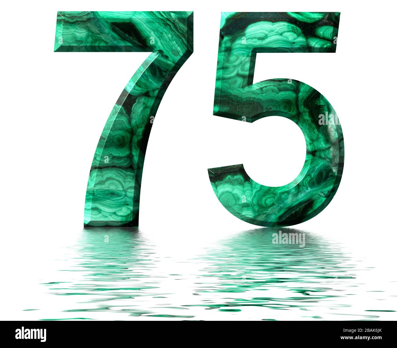 Arabic numeral 75, seventy five, from natural green malachite ...