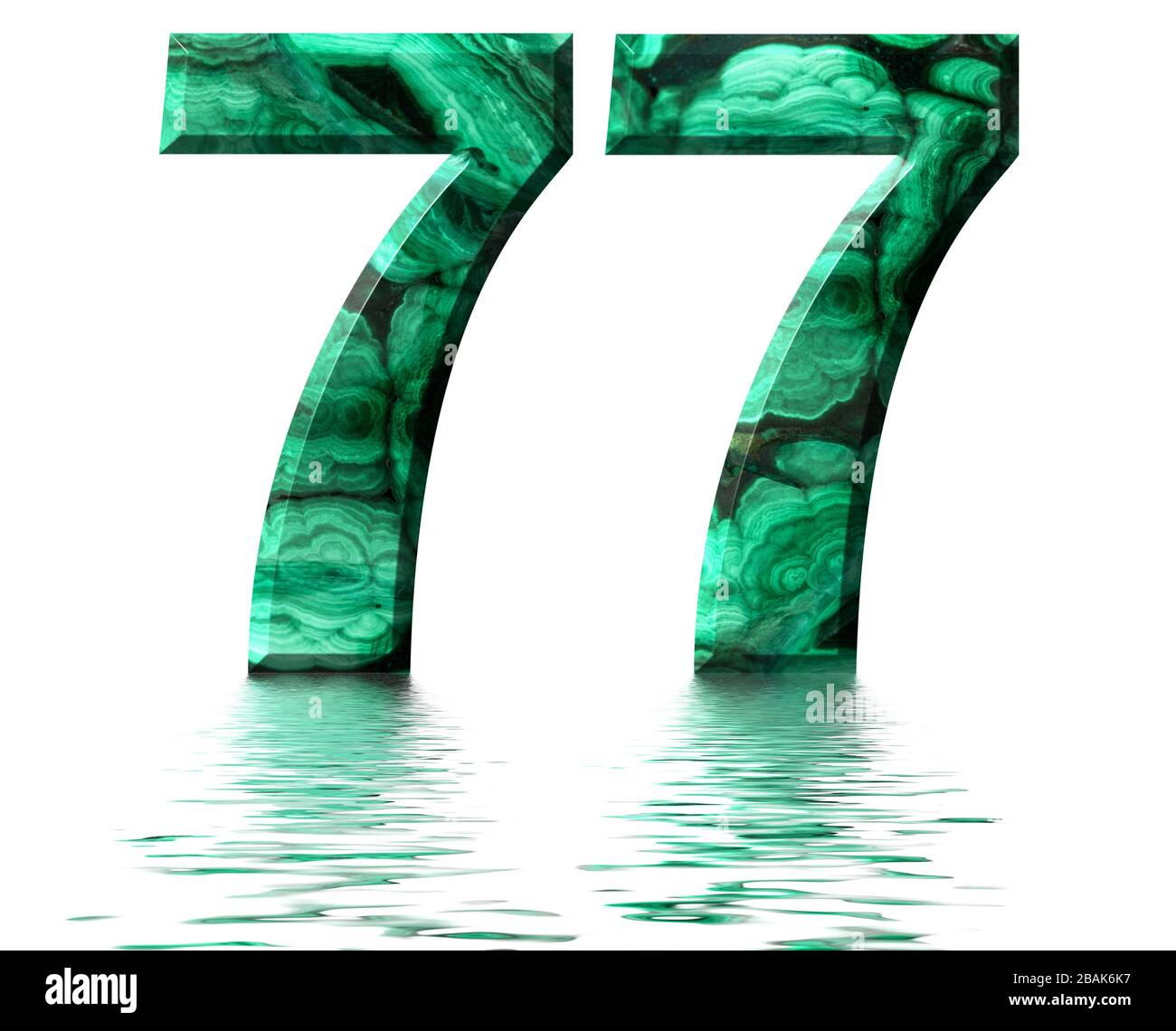 Arabic numeral 77, seventy seven, from natural green malachite ...