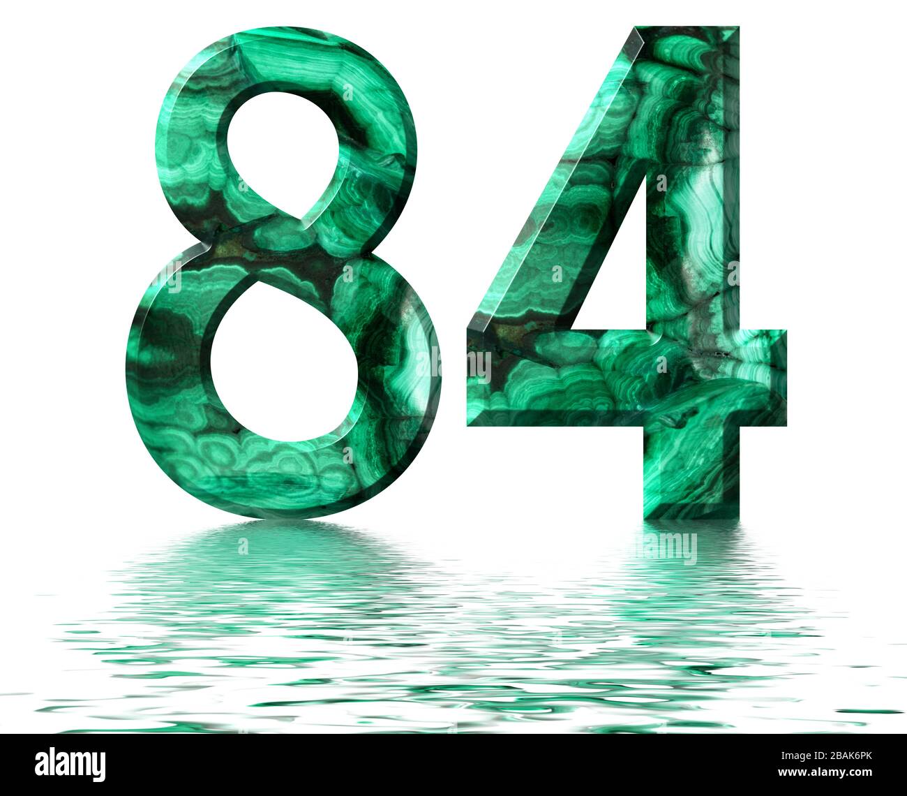 Arabic numeral 84, eighty four, from natural green malachite, reflected ...