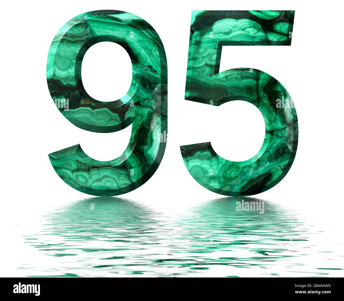 Arabic numeral 95, ninety five, from natural green malachite, reflected ...