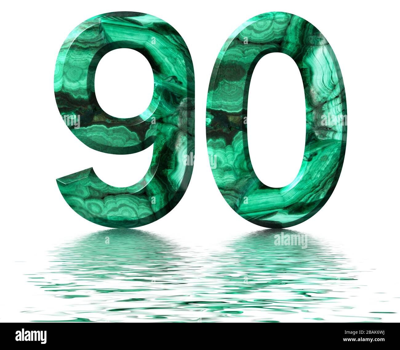 Arabic numeral 90, ninety, nine, from natural green malachite ...